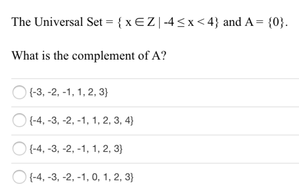 Solved The Universal Set = {x element of Z | -4 | Chegg.com