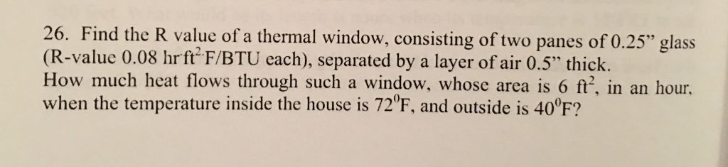 Find the R value of a thermal window, consisting of | Chegg.com