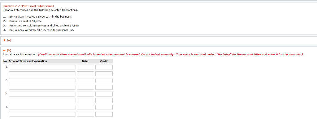 Solved Exercise 2-7 (Part Level Submission) Halladay | Chegg.com