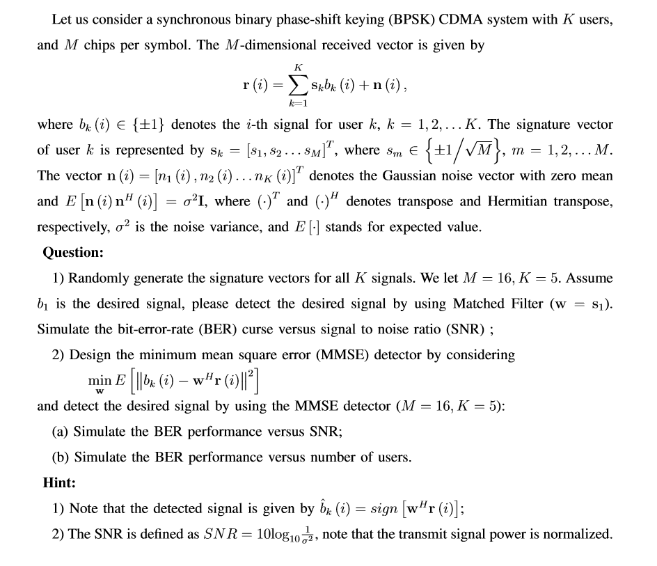 Demodulation in CDMA System, Using MATLAB | Chegg.com