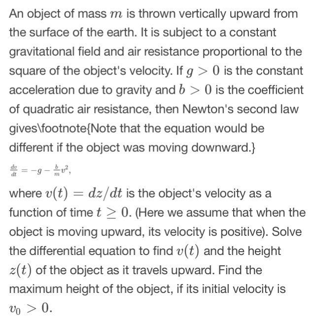 Solved An object of mass m is thrown vertically upward from | Chegg.com