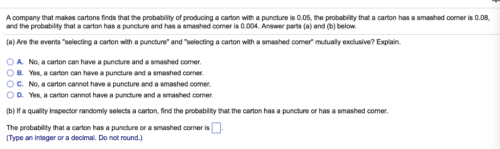 Solved A company that makes cartons finds that the | Chegg.com