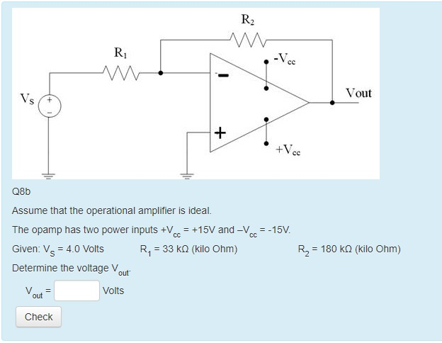Solved R. R, Vout • + cc Q8b Assume that the operational | Chegg.com