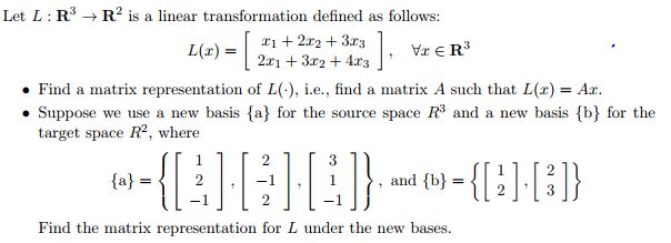 Solved Let L : R3 → R2 is a linear transformation defined as | Chegg.com