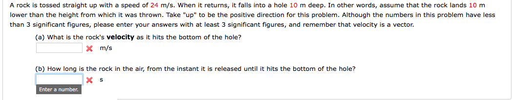 Solved A rock is tossed straight up with a speed of 24 m/s. | Chegg.com