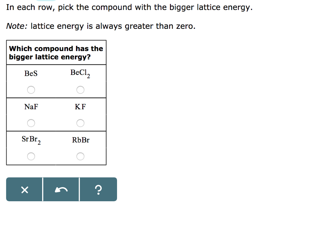 Solved In each row, pick the compound with the bigger | Chegg.com