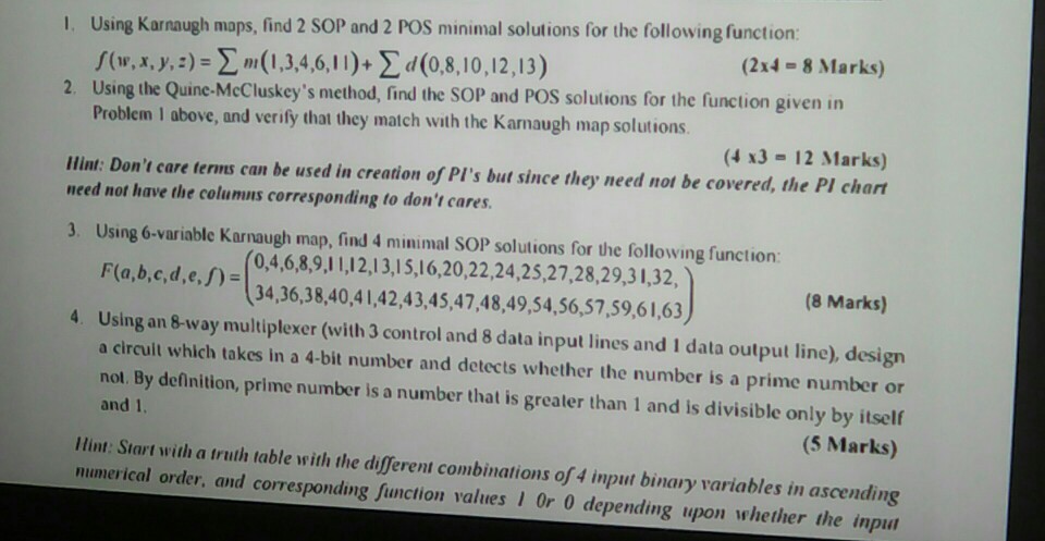 Solved Using Karnaugh maps, find 2 SOP and 2 POS minimal | Chegg.com