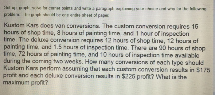 Solved Set up, graph, solve for corner points and write a | Chegg.com