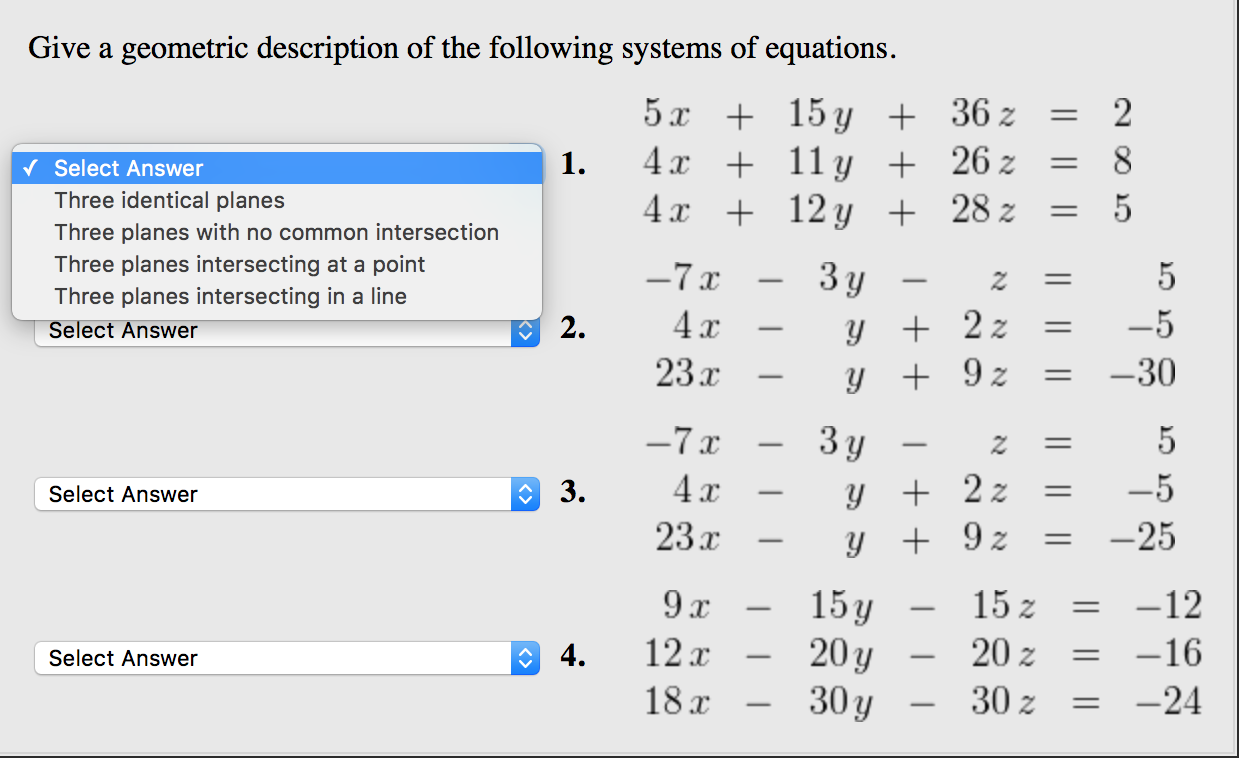 Solved Give a geometric description of the following systems | Chegg.com