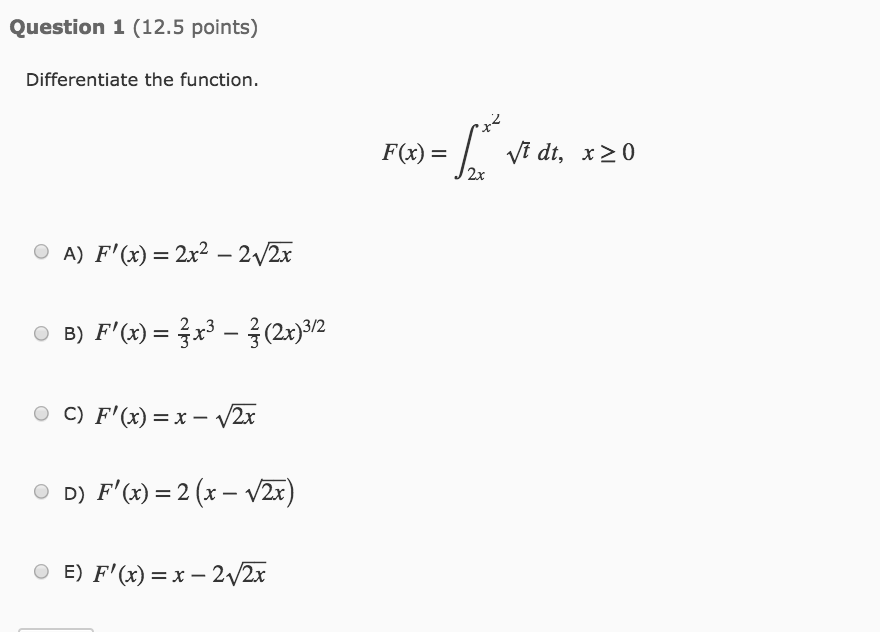 Solved Question 1 (12.5 points) Differentiate the function. | Chegg.com