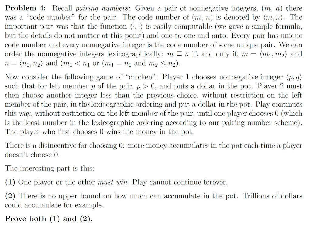 Problem 4: Recall pairing numbers: Given a pair of | Chegg.com