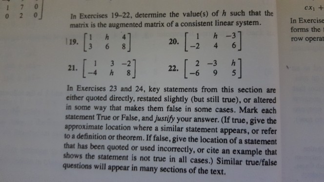 Solved In Exercises 19-22, determine the value(s) of h such | Chegg.com