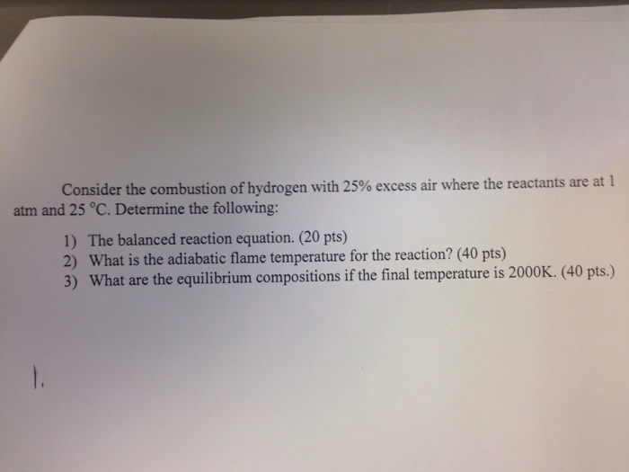 Solved Consider the combustion of hydrogen with 25% excess | Chegg.com