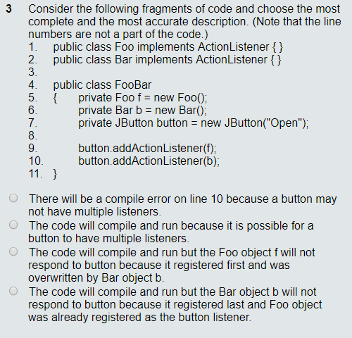 Solved 3 Consider the following fragments of code and choose | Chegg.com