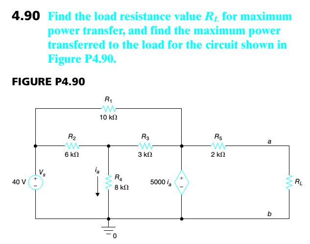 Solved 4.90 Find the load resistance value Ri for maximum | Chegg.com