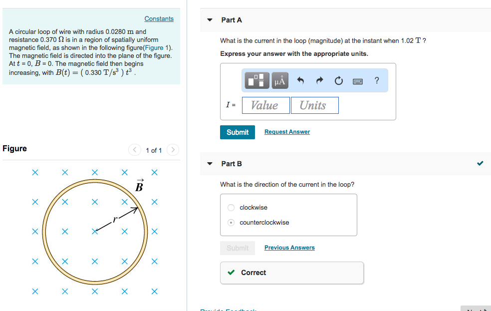 Solved Part A A circular loop of wire with radius 0.0280 m | Chegg.com