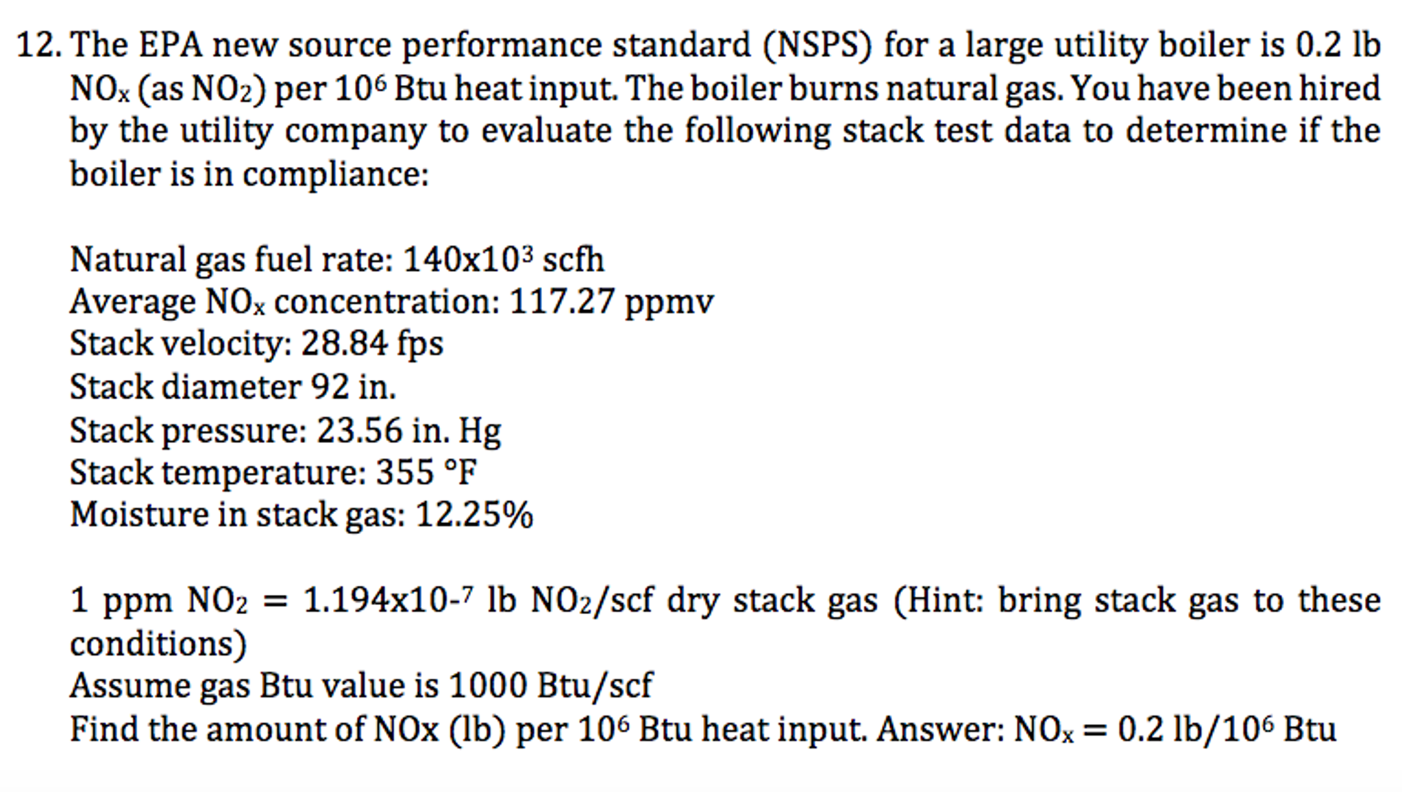 The EPA new source performance standard (NSPS) for a | Chegg.com