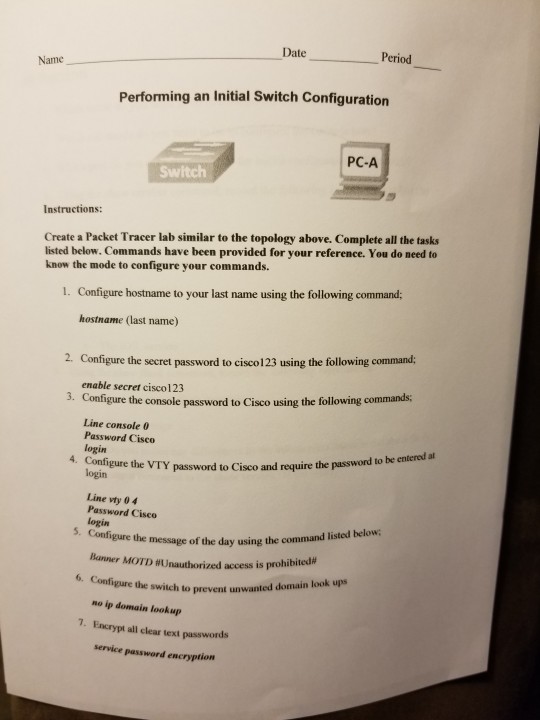 Solved Date Period Name Performing an Initial Switch | Chegg.com