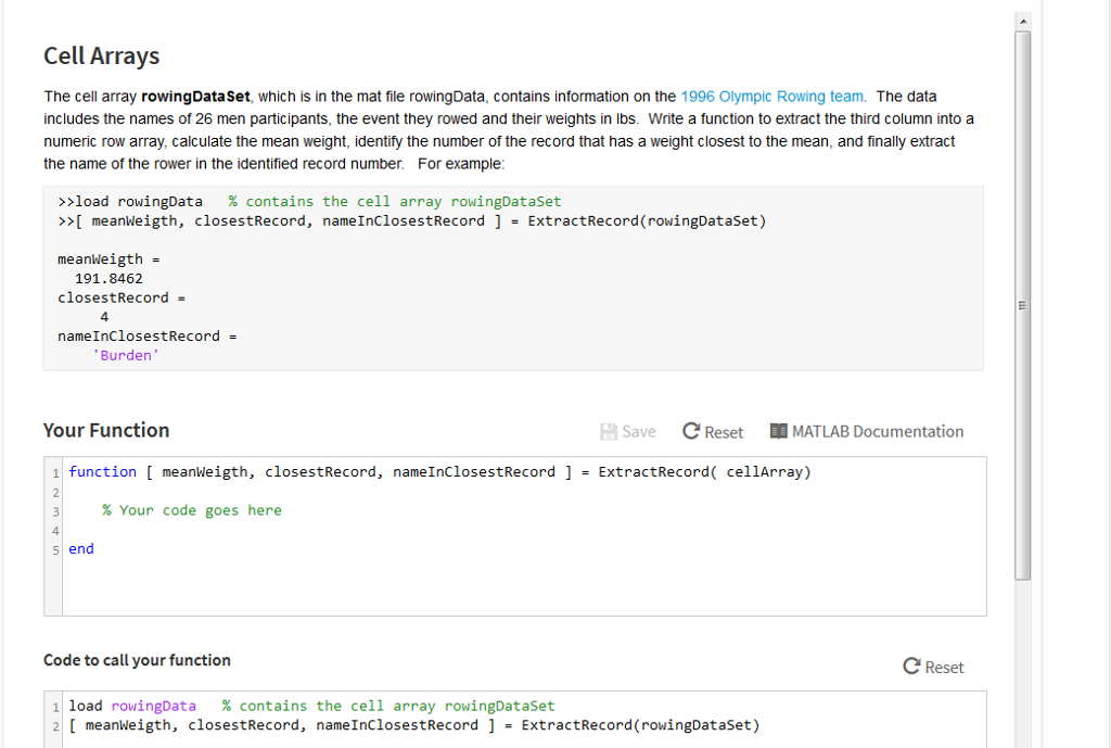 Solved Cell Arrays The cell array rowingDataSet, which is in | Chegg.com