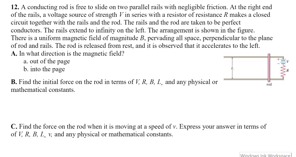 Solved A conducting rod is free to slide on two parallel | Chegg.com