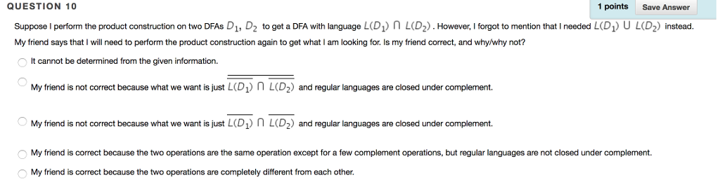 Solved Suppose I Have Two Dfas D1 D2 And I Perform The
