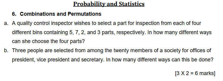 Solved Probabiity and Statistics 6. Combinations and | Chegg.com