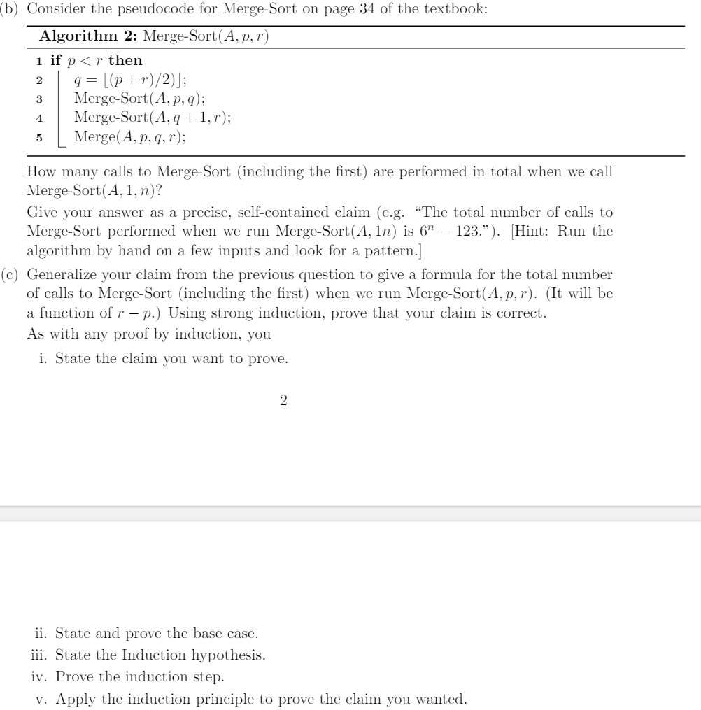 Consider the pseudocode for Merge-Sort on page 34 of | Chegg.com Consider the pseudocode for Merge-Sort on page 34 of | Chegg.com