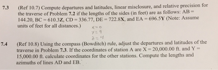 Compute departures and latitudes, linear misclosure, | Chegg.com