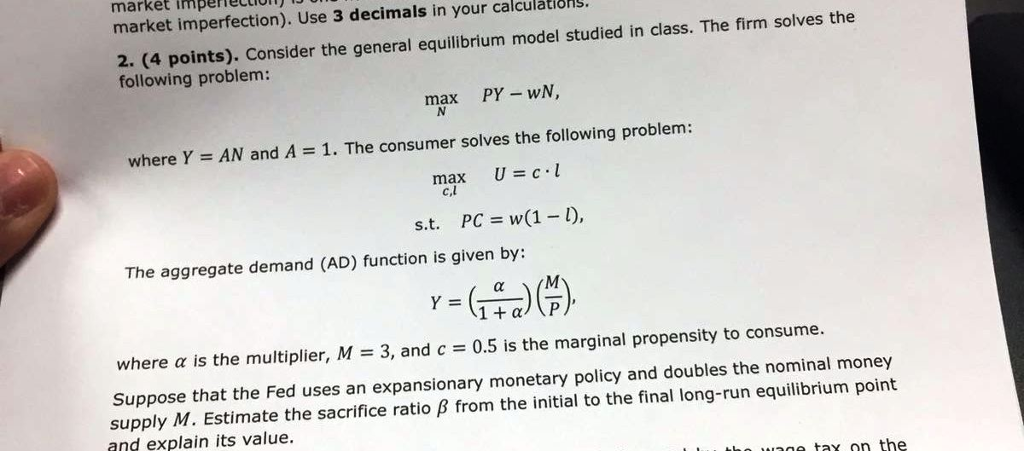 Solved Consider the general equilibrium model studied in | Chegg.com