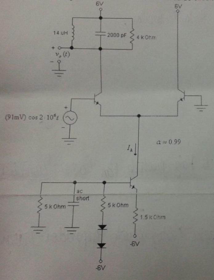 Solved 6V 6V 14 UH キ2000pF 24 kOhm 14 uH v, (t) (91mV) cos 2 | Chegg.com