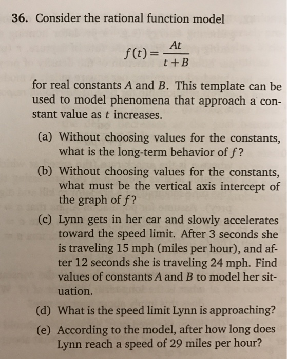Solved Consider the rational function model f(t) = At/t + B | Chegg.com