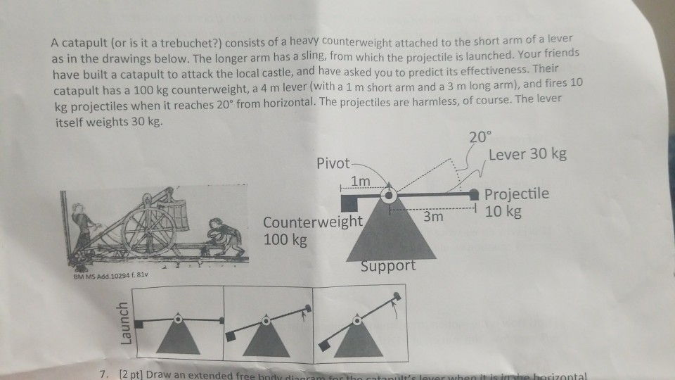 Solved A catapult (or is it a trebuchet?) consists of a | Chegg.com