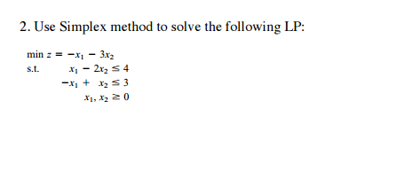 Solved Use Simplex method to solve the following LP min z = | Chegg.com