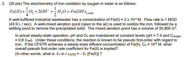2 (20 pts) The stoichiometry of iron oxidation by | Chegg.com