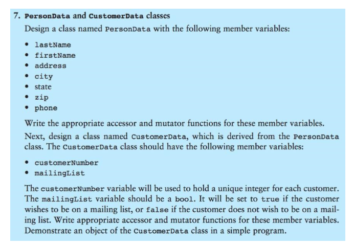 Solved 7. PersonData and customerData classes Design a class | Chegg.com