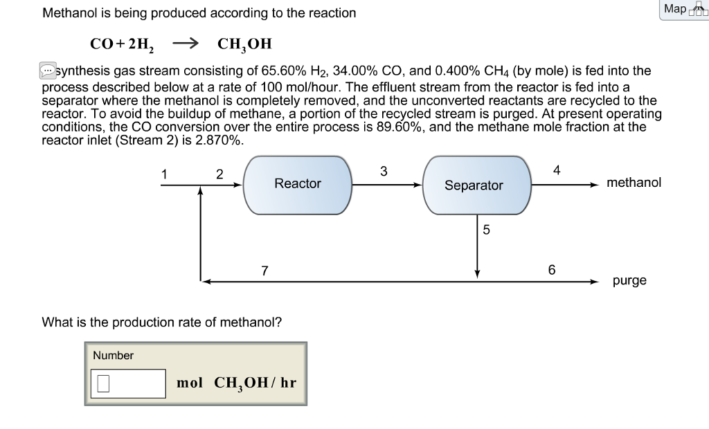 Map Methanol is being produced according to the | Chegg.com