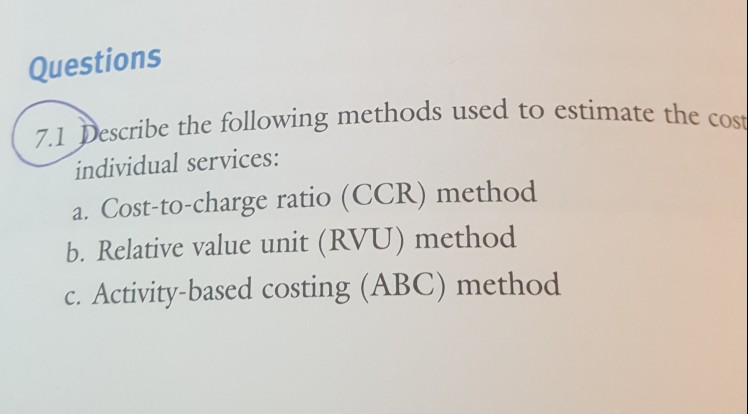 Solved Questions 7.1 Describe the following methods used to | Chegg.com