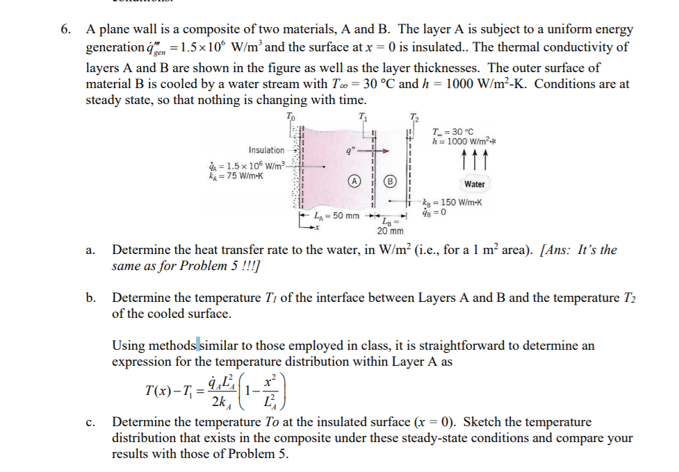 Solved 6. A plane wall is a composite of two materials, A | Chegg.com