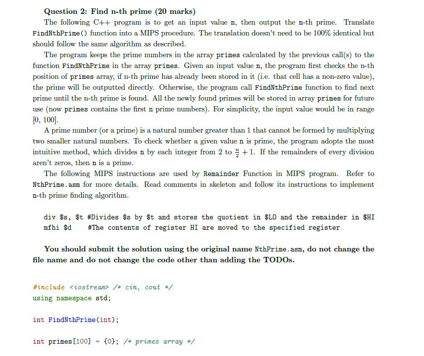 Find n-th prime number in MIPS Hi, I was | Chegg.com