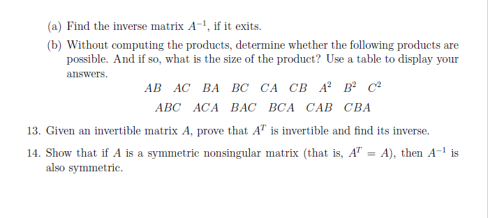 Solved Linear Algebra. Some sample problems given by my | Chegg.com