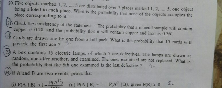 Solved 20. Five objects marked 1, 2,...5 are distributed | Chegg.com