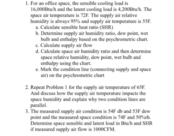 Solved 1. For an office space. the sensible cooling load is | Chegg.com