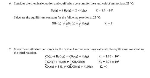 Solved 6. Consider the chemical equation and equilibrium | Chegg.com