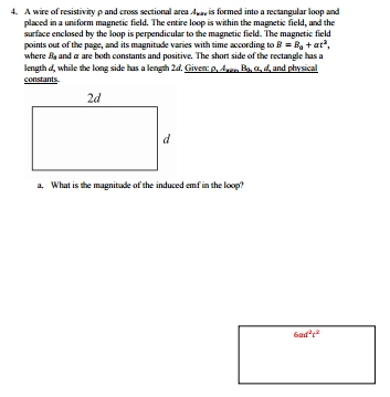 Solved 4. A wire of resistivity ρ and cross sectional area | Chegg.com