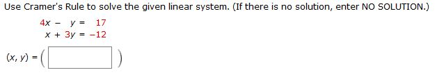Solved Use Cramer's Rule to solve the given linear system. x | Chegg.com