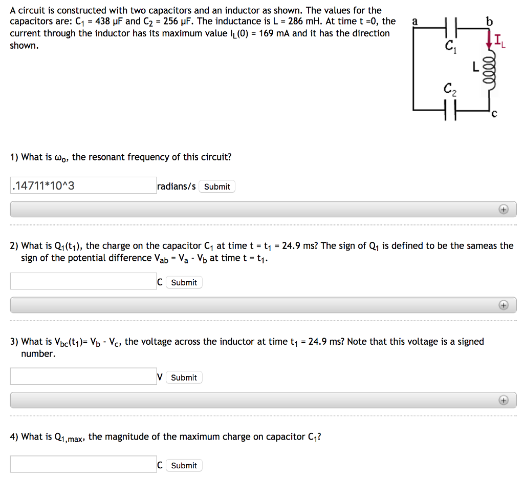 Solved A circuit is constructed with two capacitors and an | Chegg.com