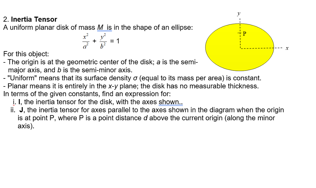 Solved .v 2. Inertia Tensor A uniform planar disk of mass M | Chegg.com
