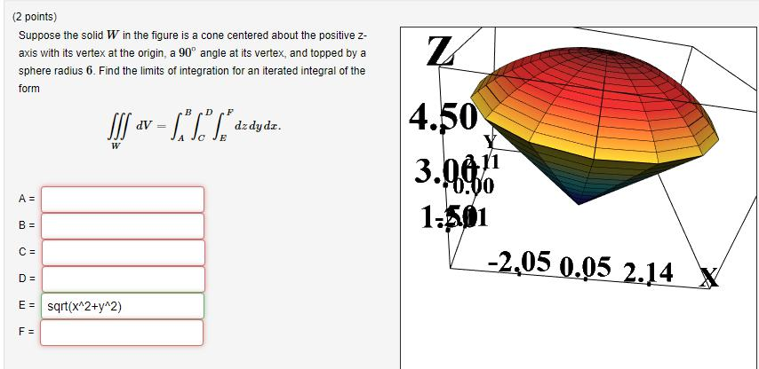 Solved 2 Points Suppose The Solid W In The Figure Is A