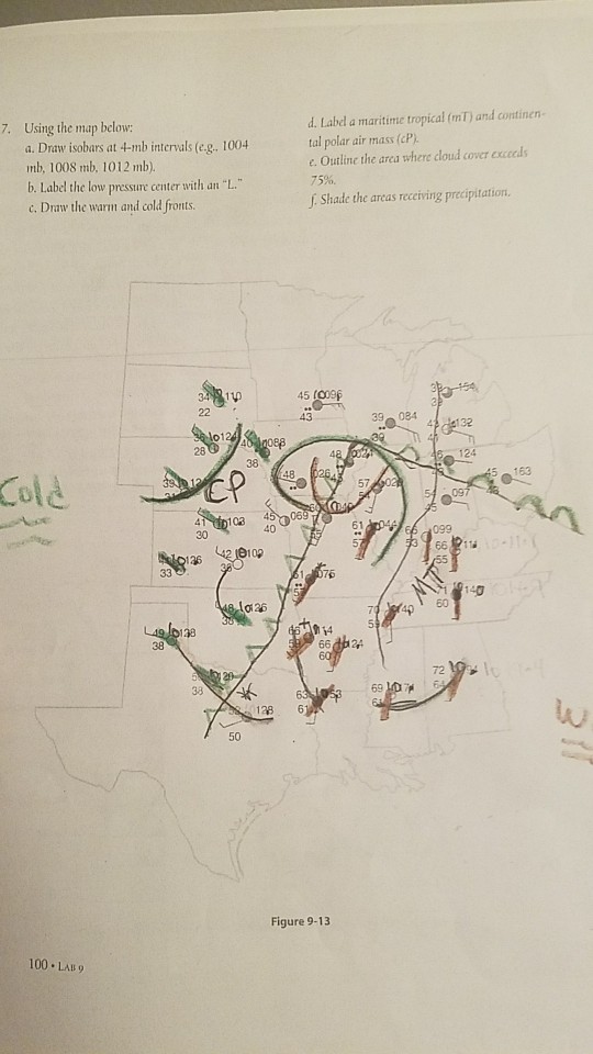 Using the map below: a. Draw isobars at 4-mb | Chegg.com
