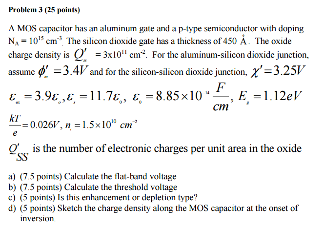 Solved A MOS capacitor has an aluminum gate and a p-type | Chegg.com